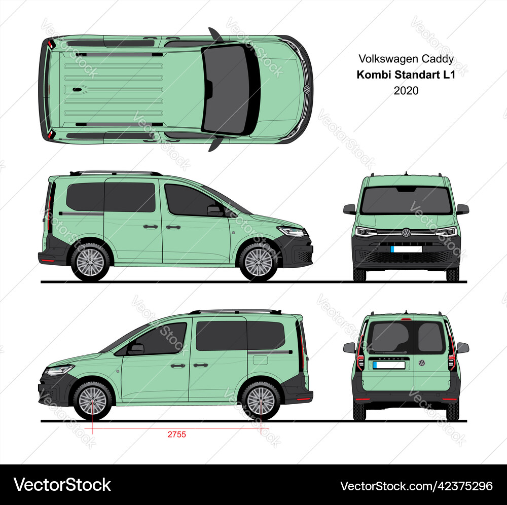 VW Caddy L1 Van - Green Royalty Free Vector Image