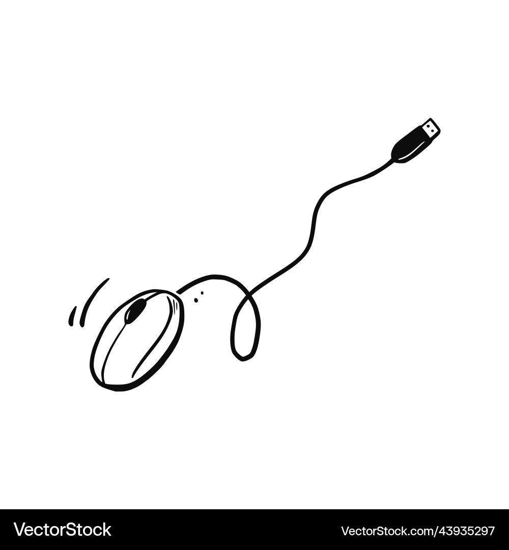 Computer mouse hand drawn doodle element sketch Vector Image