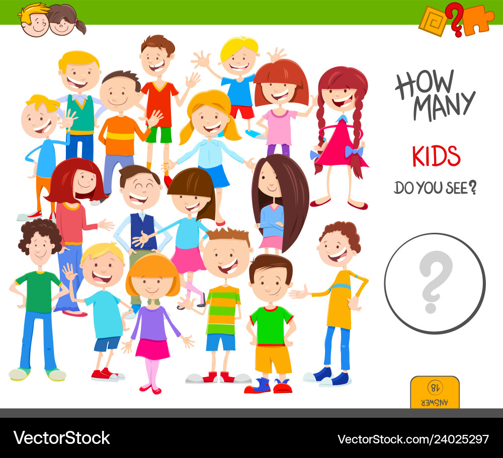 Counting cartoon kids educational game Royalty Free Vector