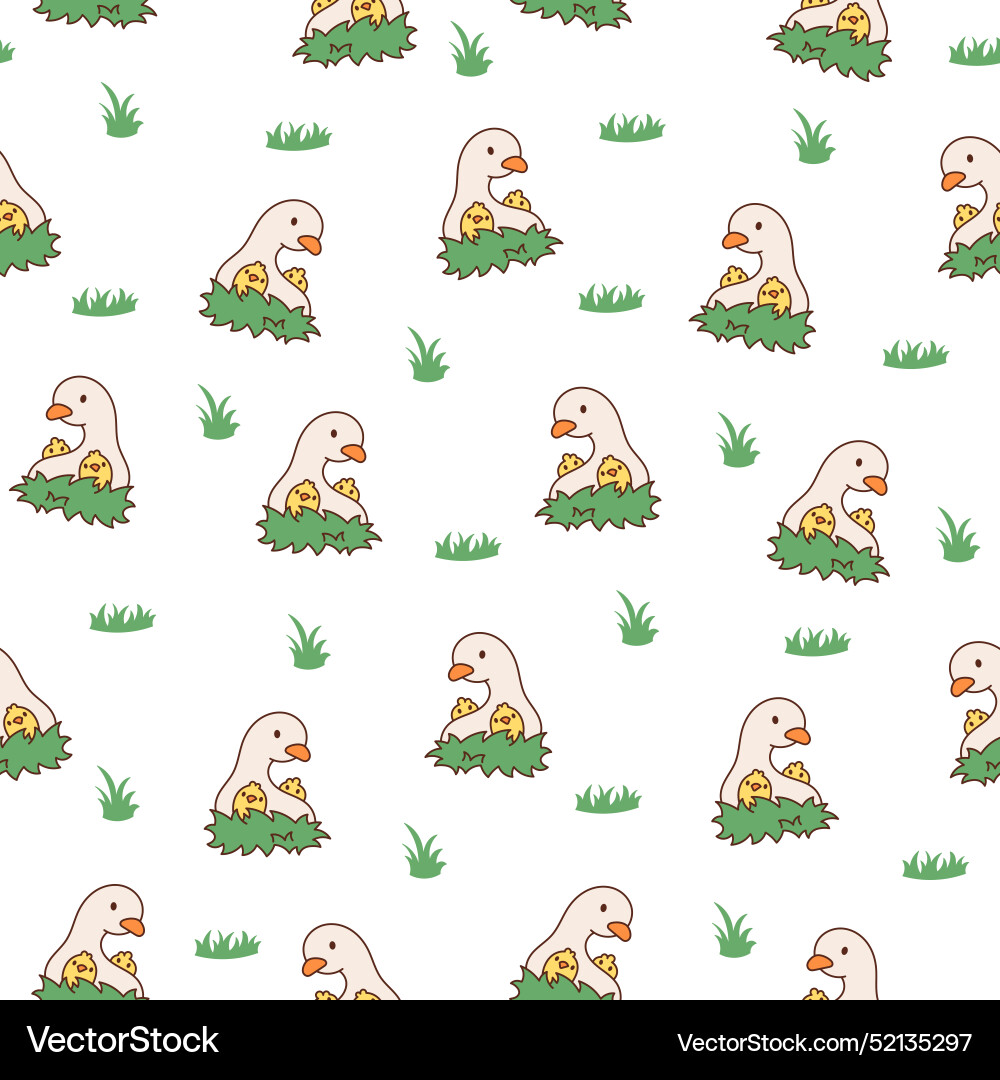 Cute kawaii goose seamless pattern Royalty Free Vector Image