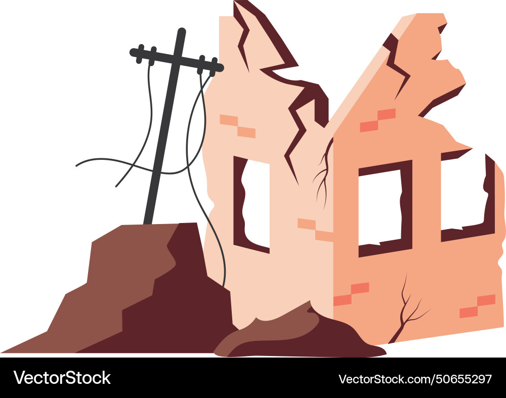Earthquake damage house isolated Royalty Free Vector Image