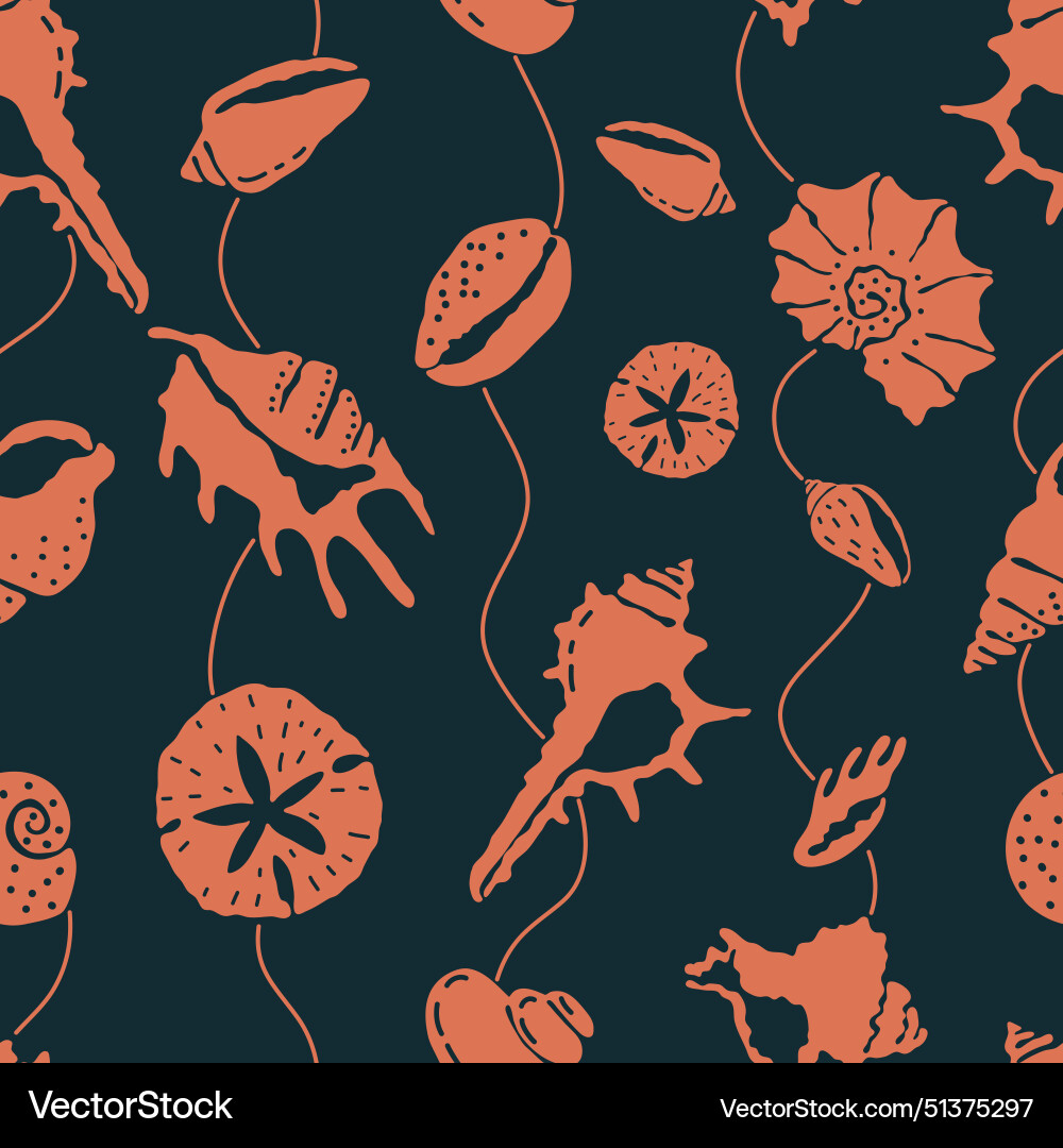 Sea shell hand drawn seamless pattern Royalty Free Vector