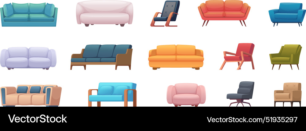 Sofa couches for living interiors relax cozy Vector Image