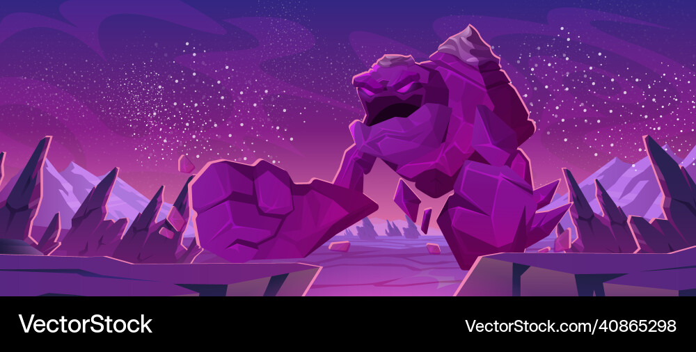 Big stone golem character on alien planet surface Vector Image