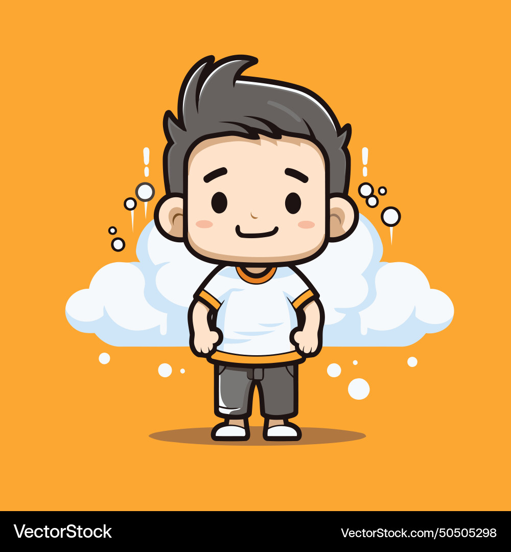 Cute boy with cloud and rain cartoon character Vector Image