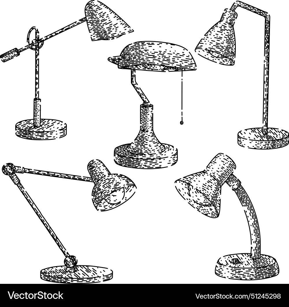 Desk lamp set sketch hand drawn Royalty Free Vector Image