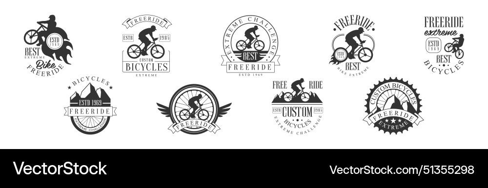 Freeride bicycle club label and logo design Vector Image