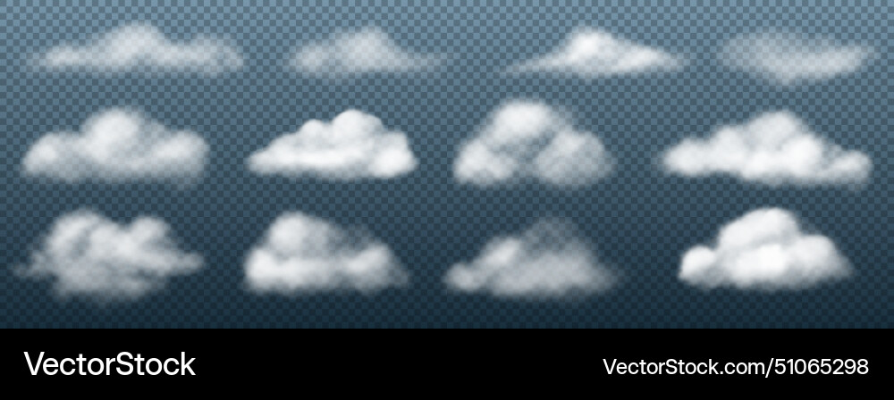 Realistic clouds white transparent cumulus cloudy Vector Image