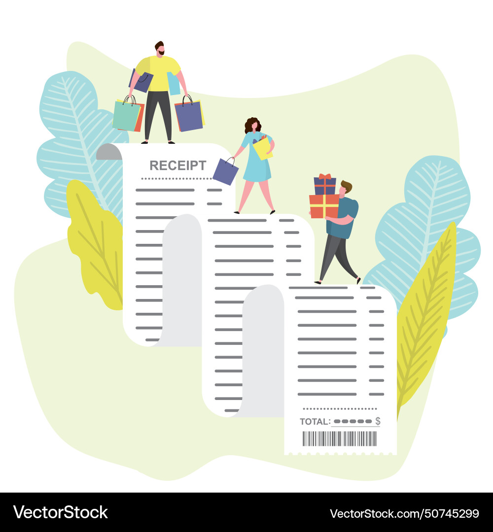 Receipt bill and shopping people Royalty Free Vector Image