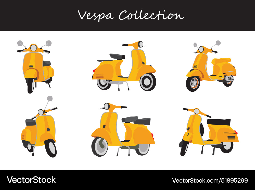 Vespa collection in different poses Royalty Free Vector