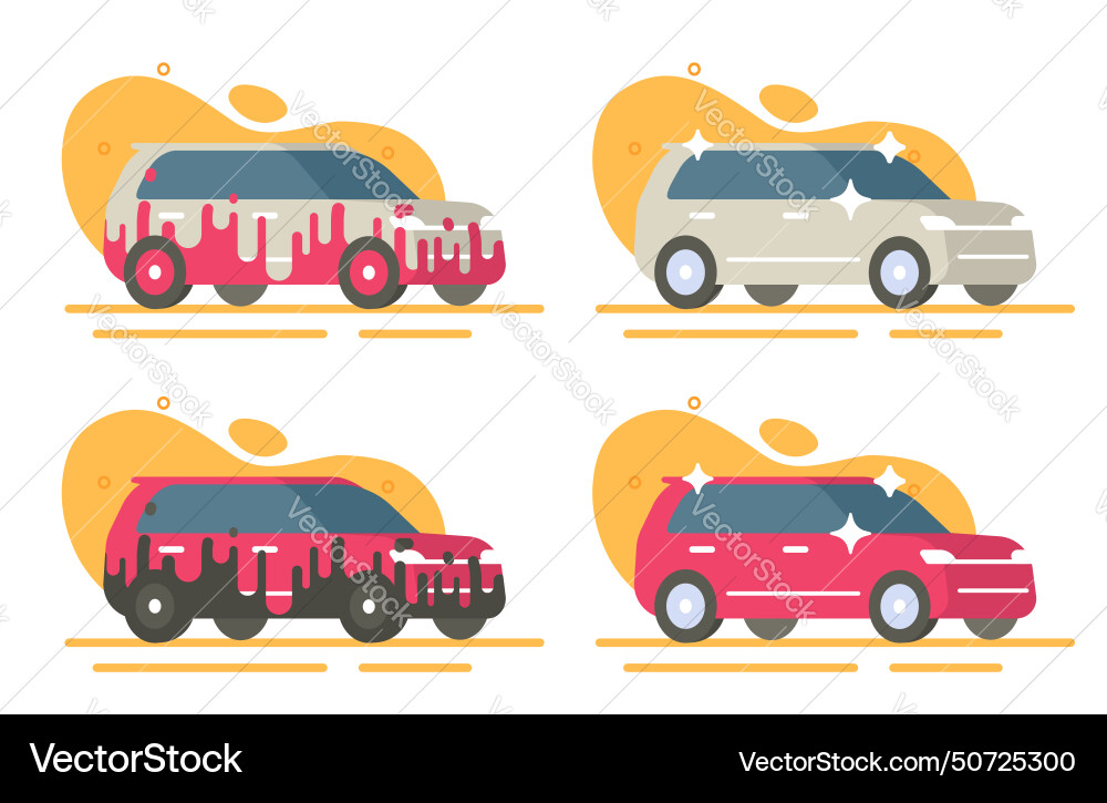 Car dirty washed flat cartoon graphic set auto Vector Image