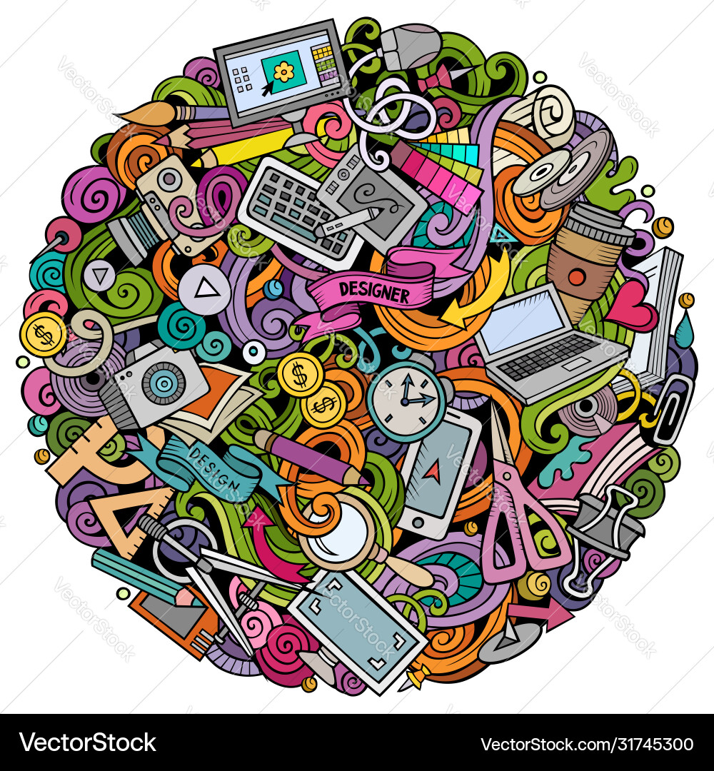 Cartoon doodles art and design Royalty Free Vector Image