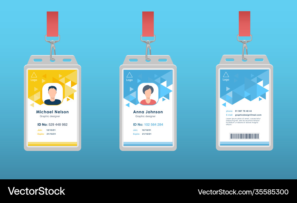 Id pass cards for event staff flat icon set Vector Image
