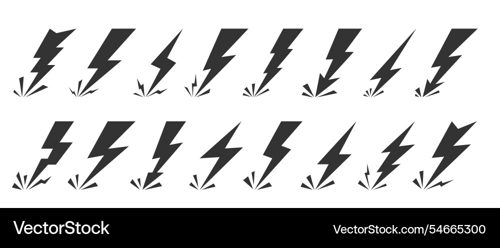 Lightning thunder bolt flash energy power icon set