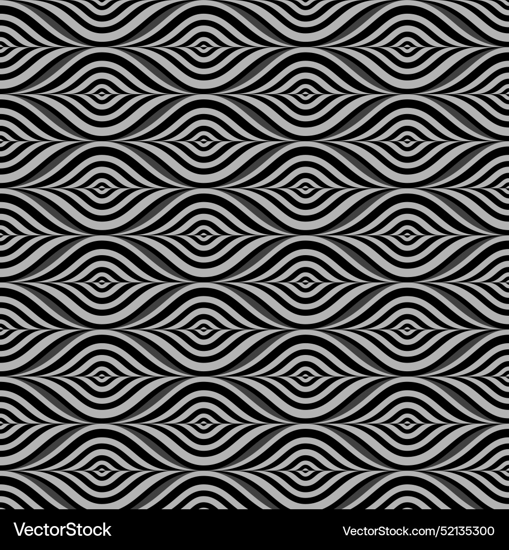 Optical seamless pattern with black gray waves Vector Image