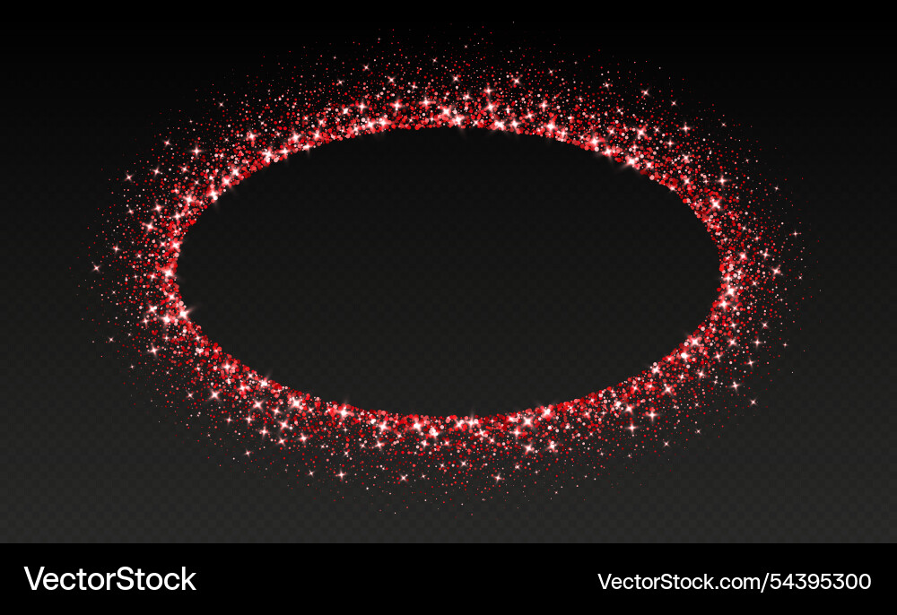 Red glitter frame shimmering border in oval shape Vector Image