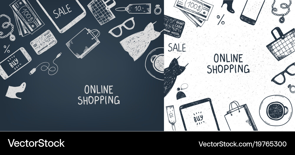 Set of hand drawn shopping online objects Vector Image