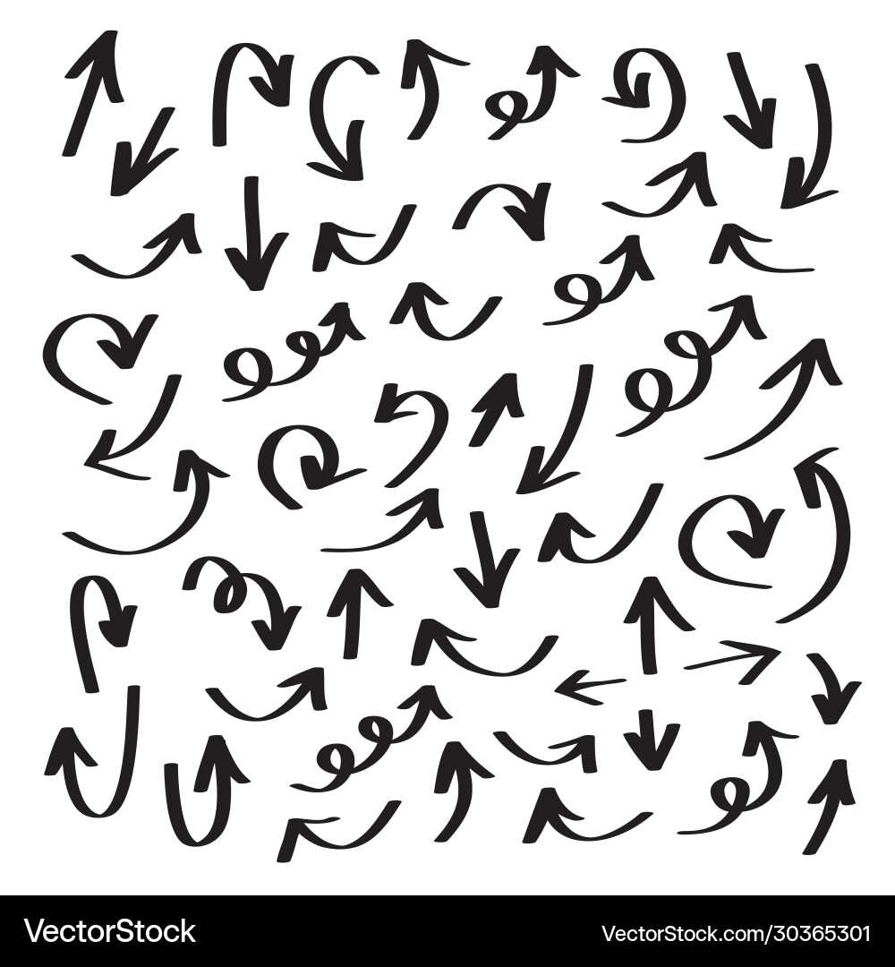 Arrows icons hand drawn editable set Royalty Free Vector