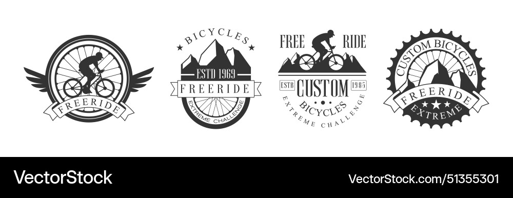 Freeride bicycle club label and logo design Vector Image