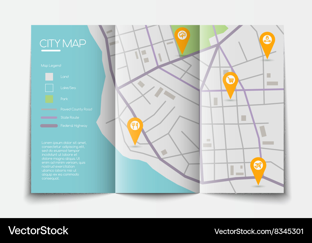 Open paper city map Royalty Free Vector Image - VectorStock