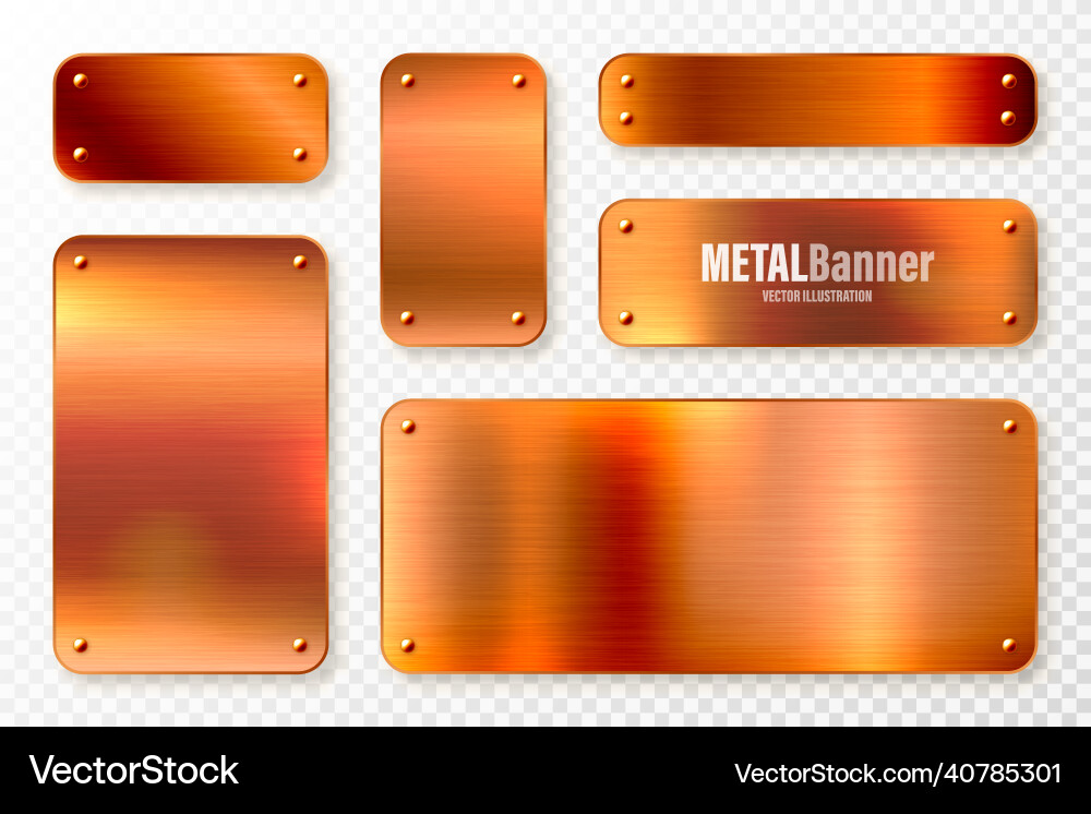 Realistic copper banners collection brushed Vector Image