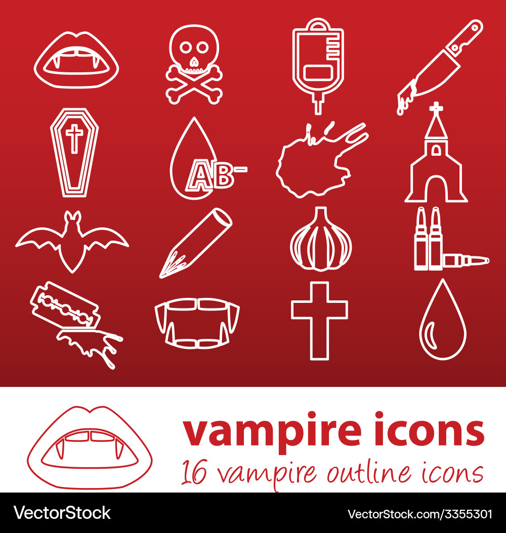 Vampire Outline Icons - Horror Theme Royalty Free Vector