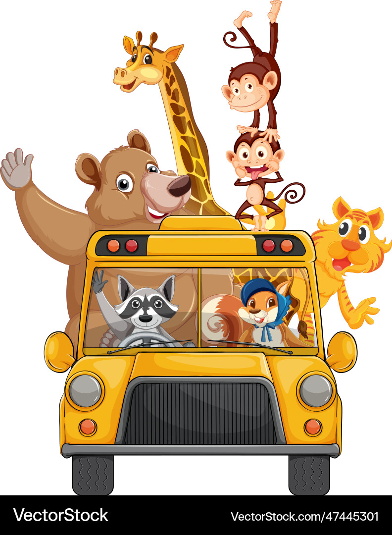 Verschiedene Tiere im Schulbus Lizenzfreies Vektorbild