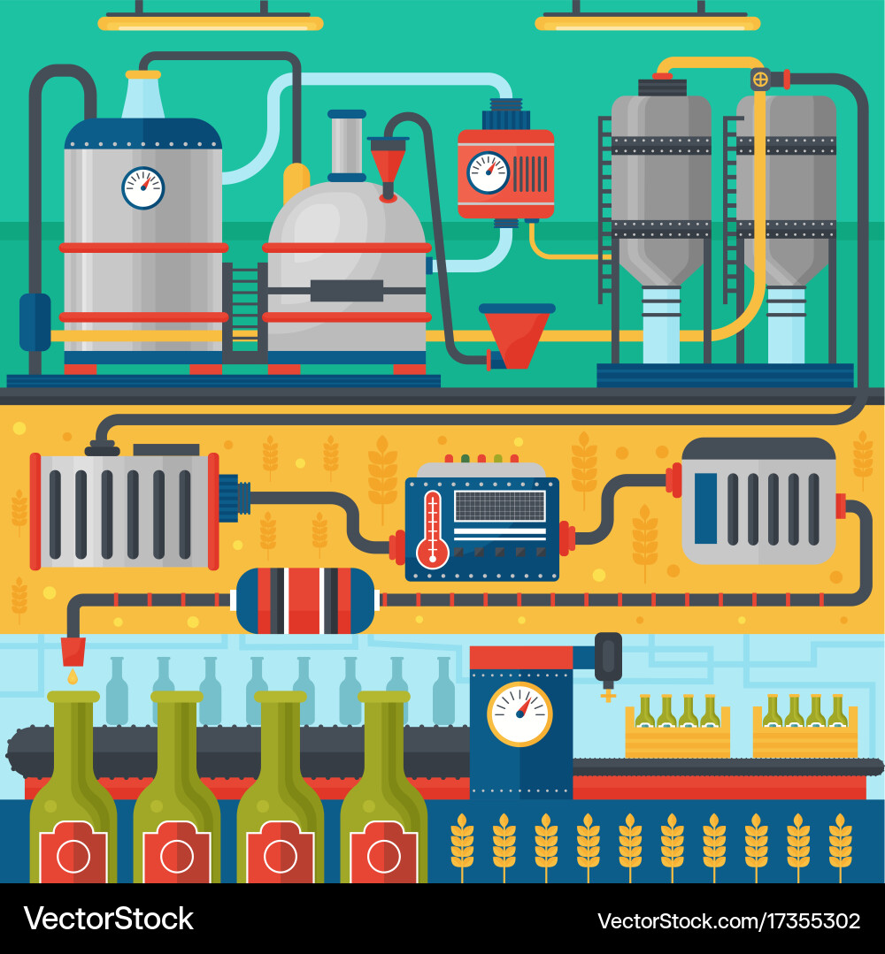 Beer brewery production process factory Royalty Free Vector