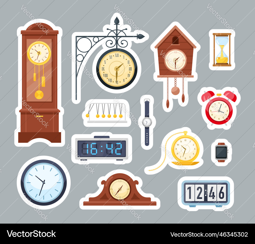 Clock and hand watches sticker Royalty Free Vector Image