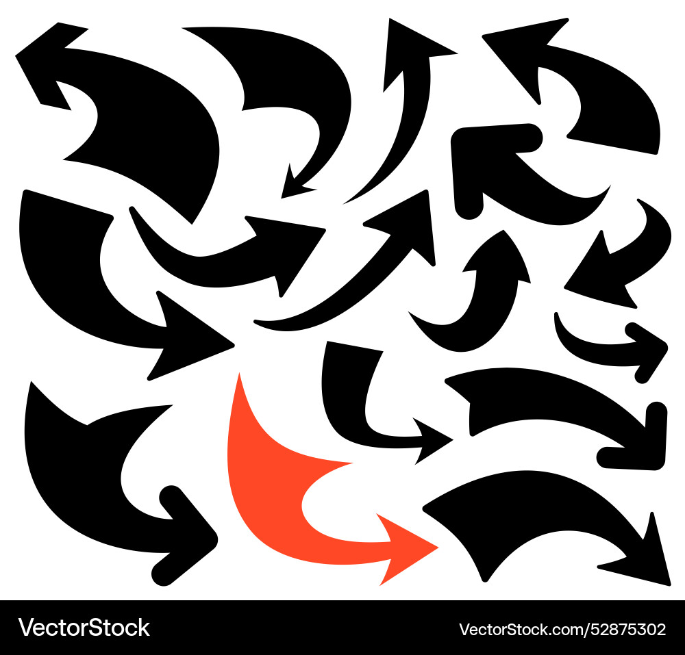 Curved black arrow icons with dynamic and bold Vector Image