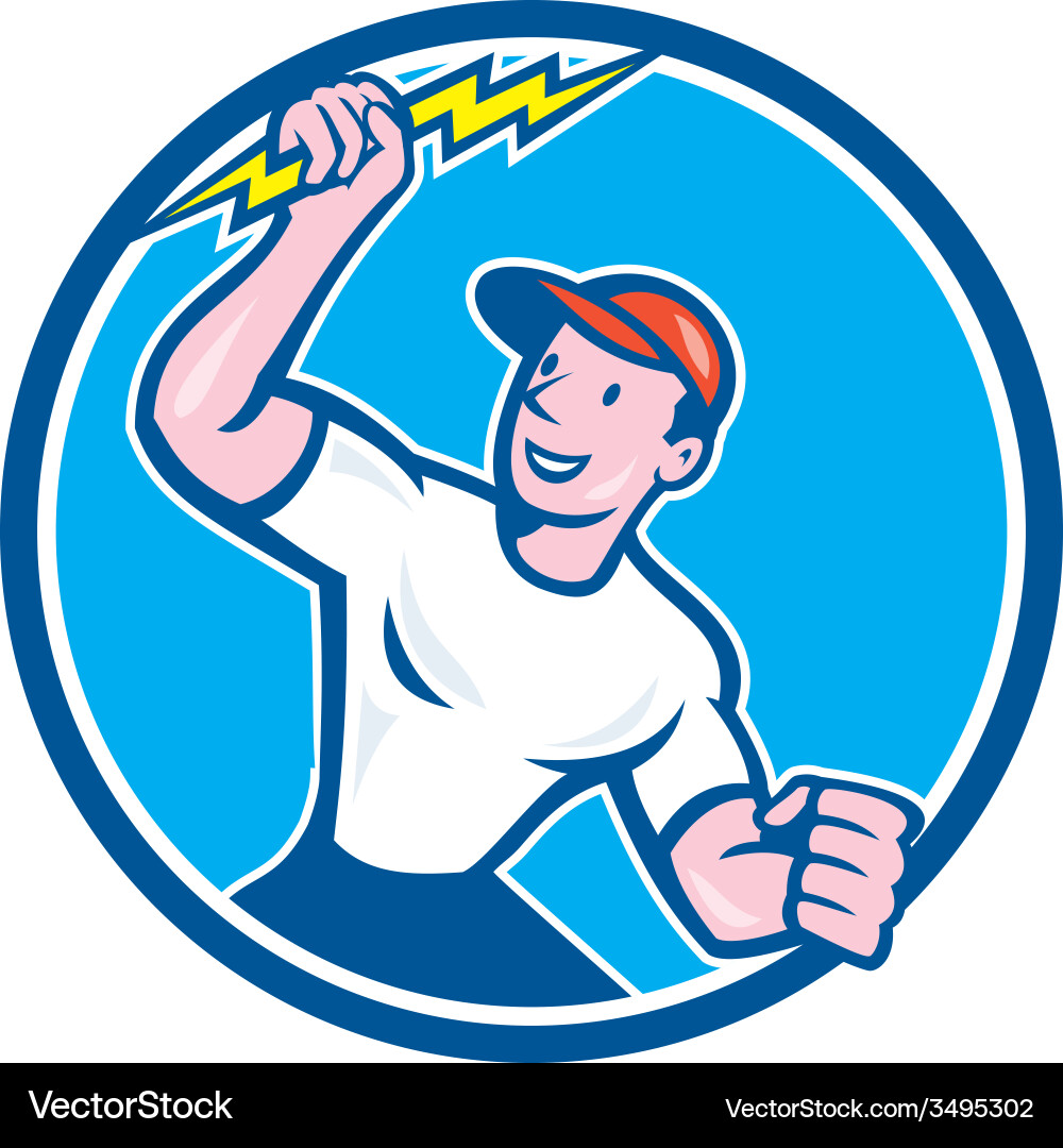 Electrician holding lightning bolt circle cartoon Vector Image