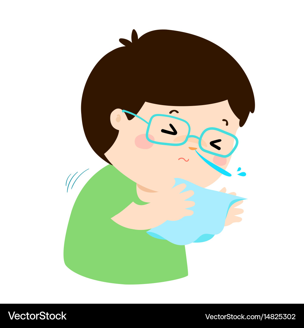Little boy sneezing cartoon Royalty Free Vector Image
