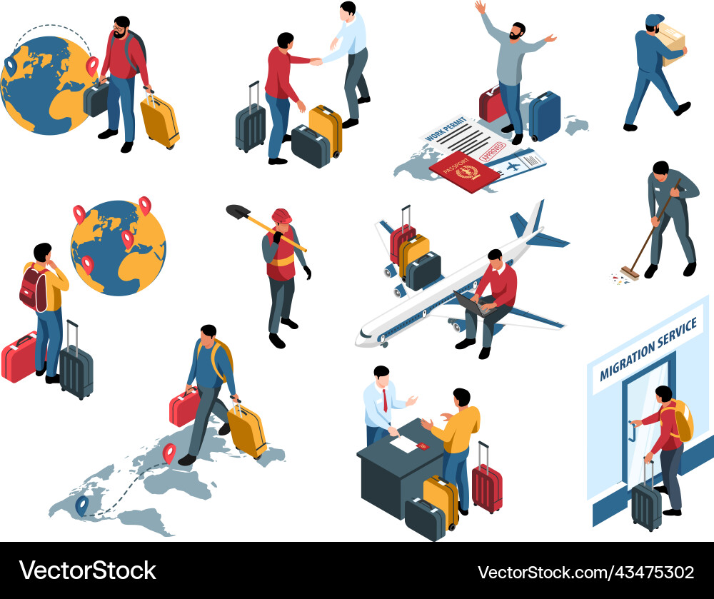 Migrant workers set Royalty Free Vector Image - VectorStock