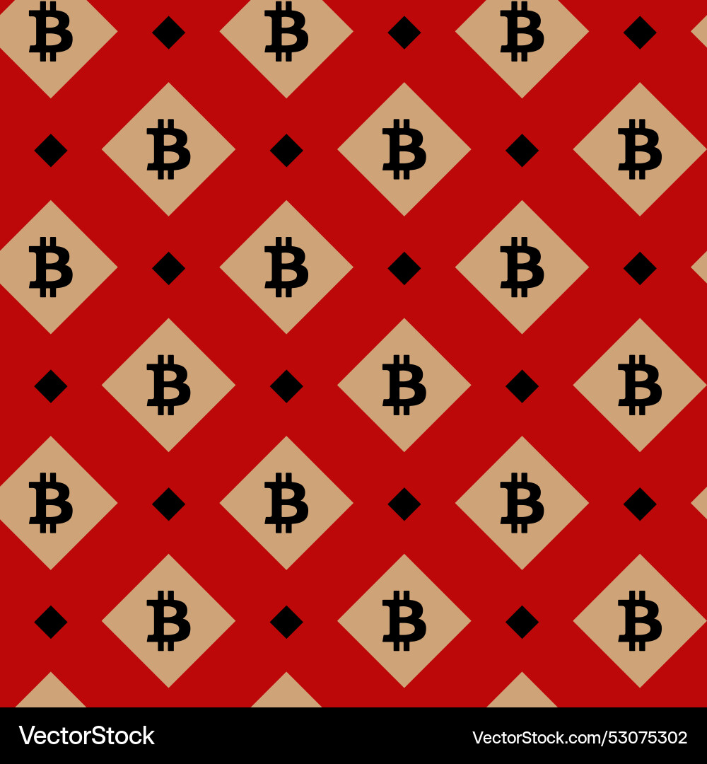 Seamless pattern of geometric motif and bitcoin Vector Image