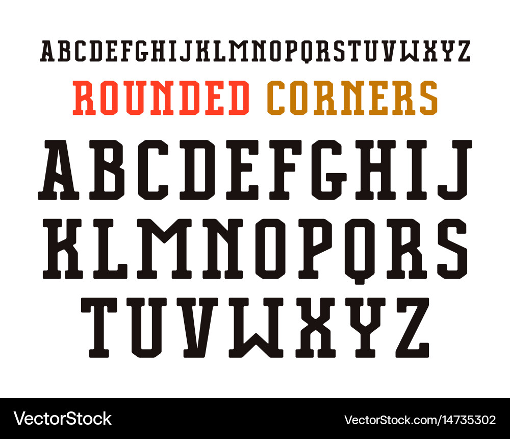 Serif font with rounded corners Royalty Free Vector Image