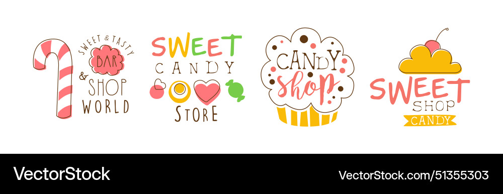 Candy shop logo and label design set Royalty Free Vector