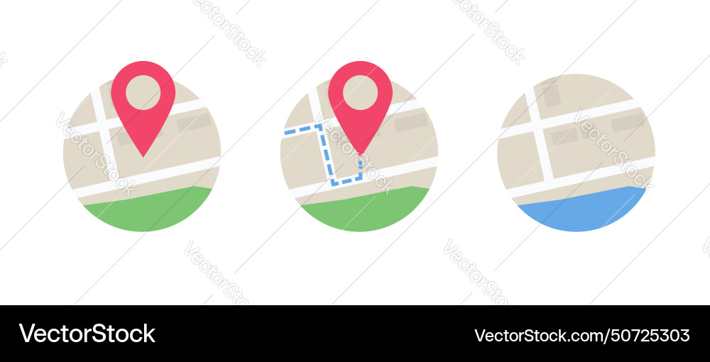 City map icon circle round sign graphic set flat Vector Image