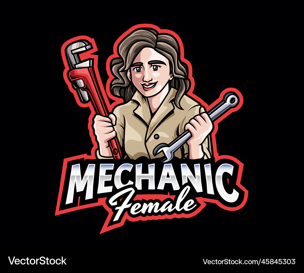 Female mechanic mascot logo design Royalty Free Vector Image