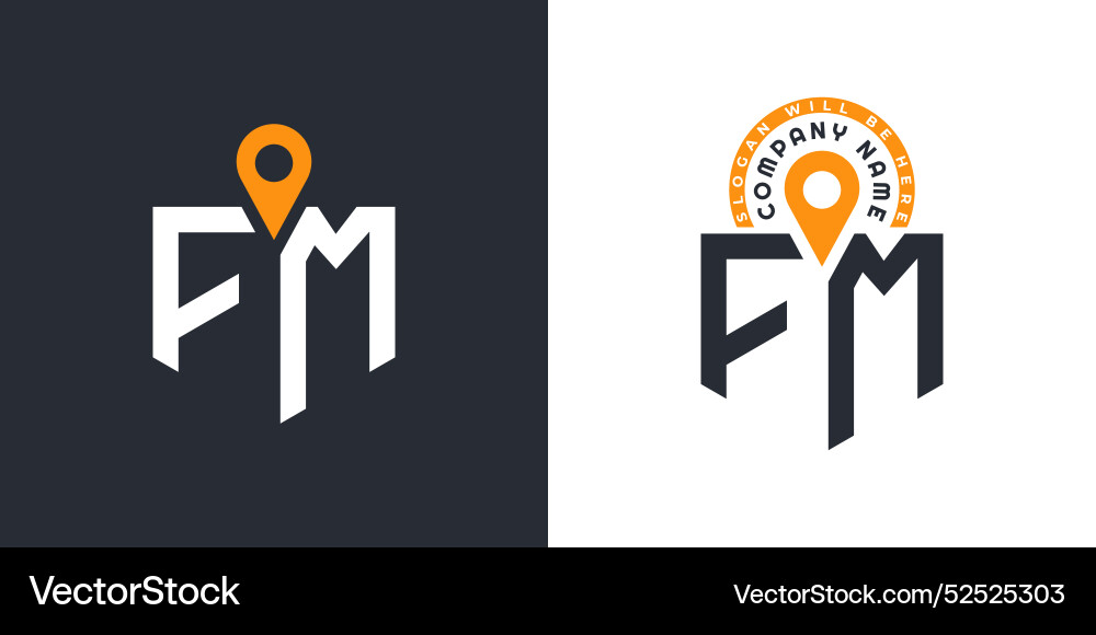 Fm location logo bundle letter dual icons Vector Image