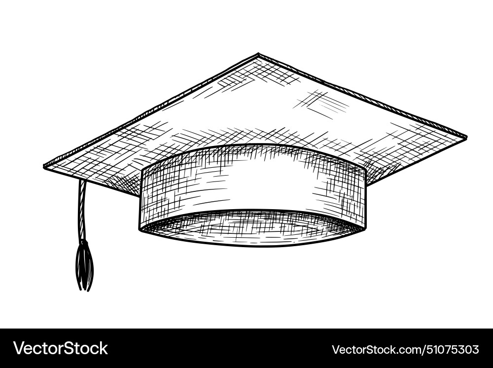 Graduate hat sketch hand drawn university cap Vector Image