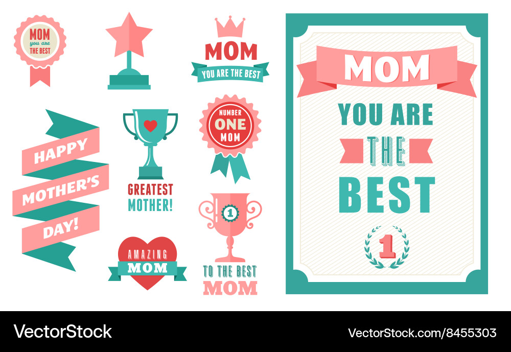 Happy mothers day ribbons trophy and elements Vector Image