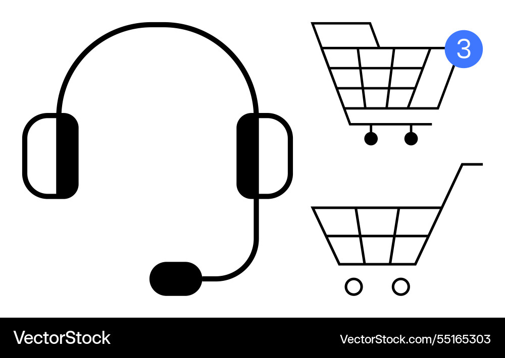 Headset with microphone and shopping carts Vector Image