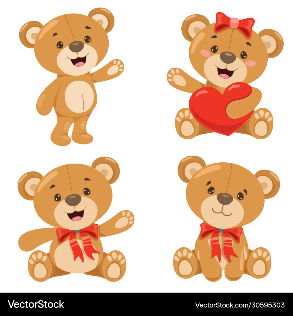 Various poses teddy bear Royalty Free Vector Image