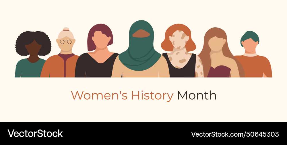 Women s history month banner with diversity girls Vector Image
