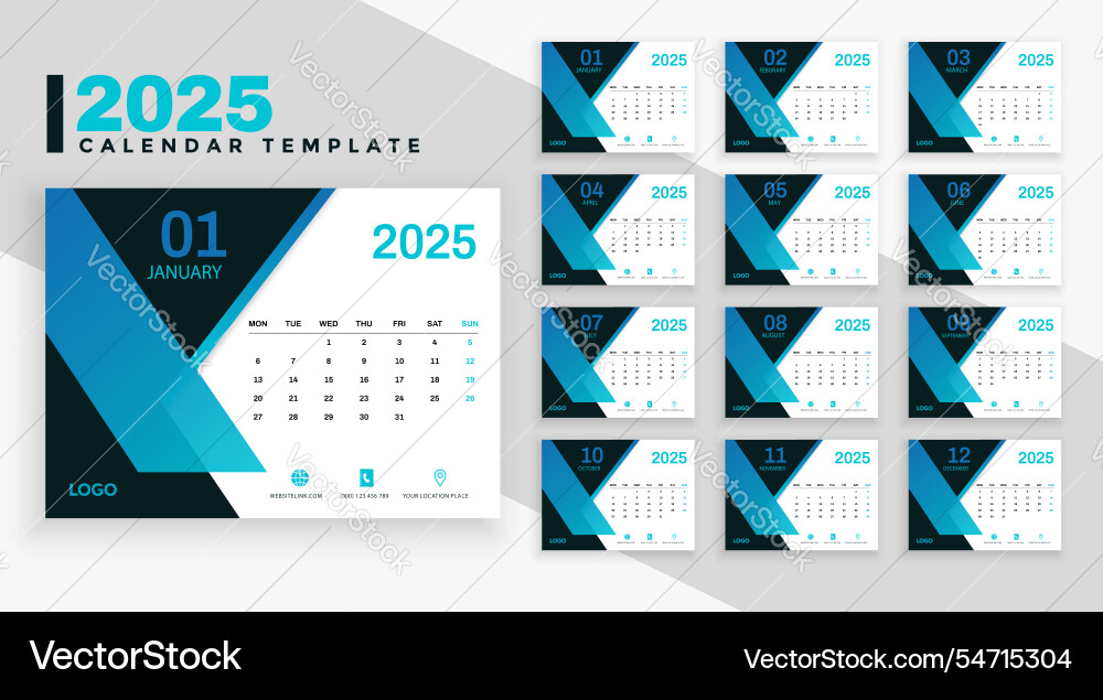 Abstract 2025 new year calendar template Vector Image