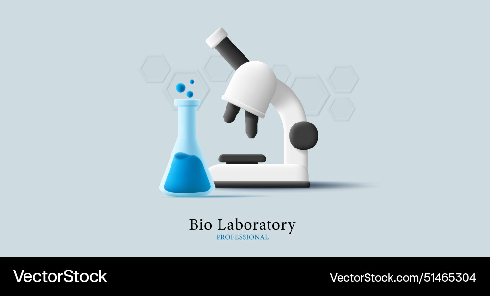 Bio laboratory 3d of microscope and glass beaker Vector Image