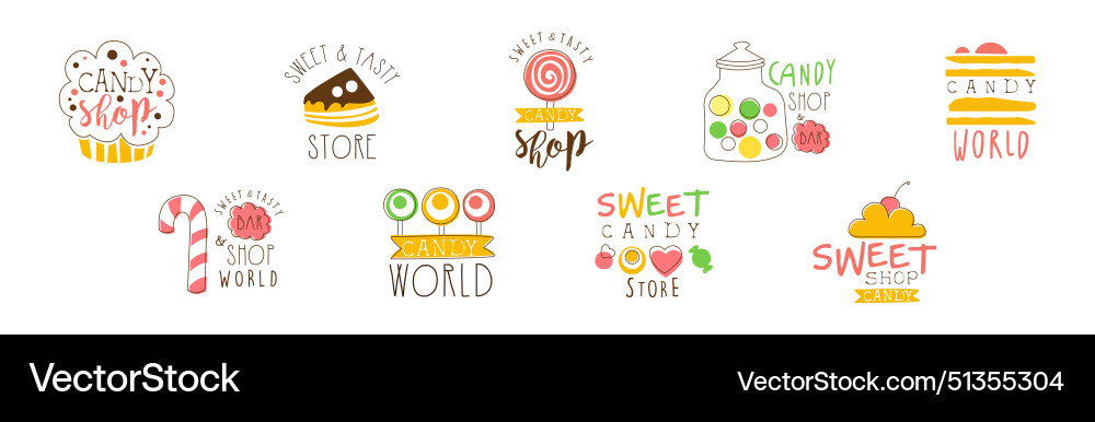 Candy shop logo and label design set Royalty Free Vector