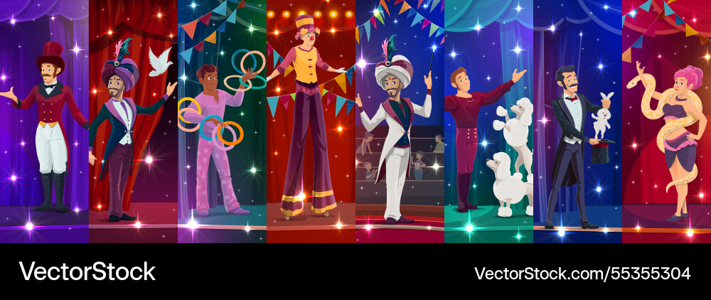 Cartoon circus performer characters collage Vector Image