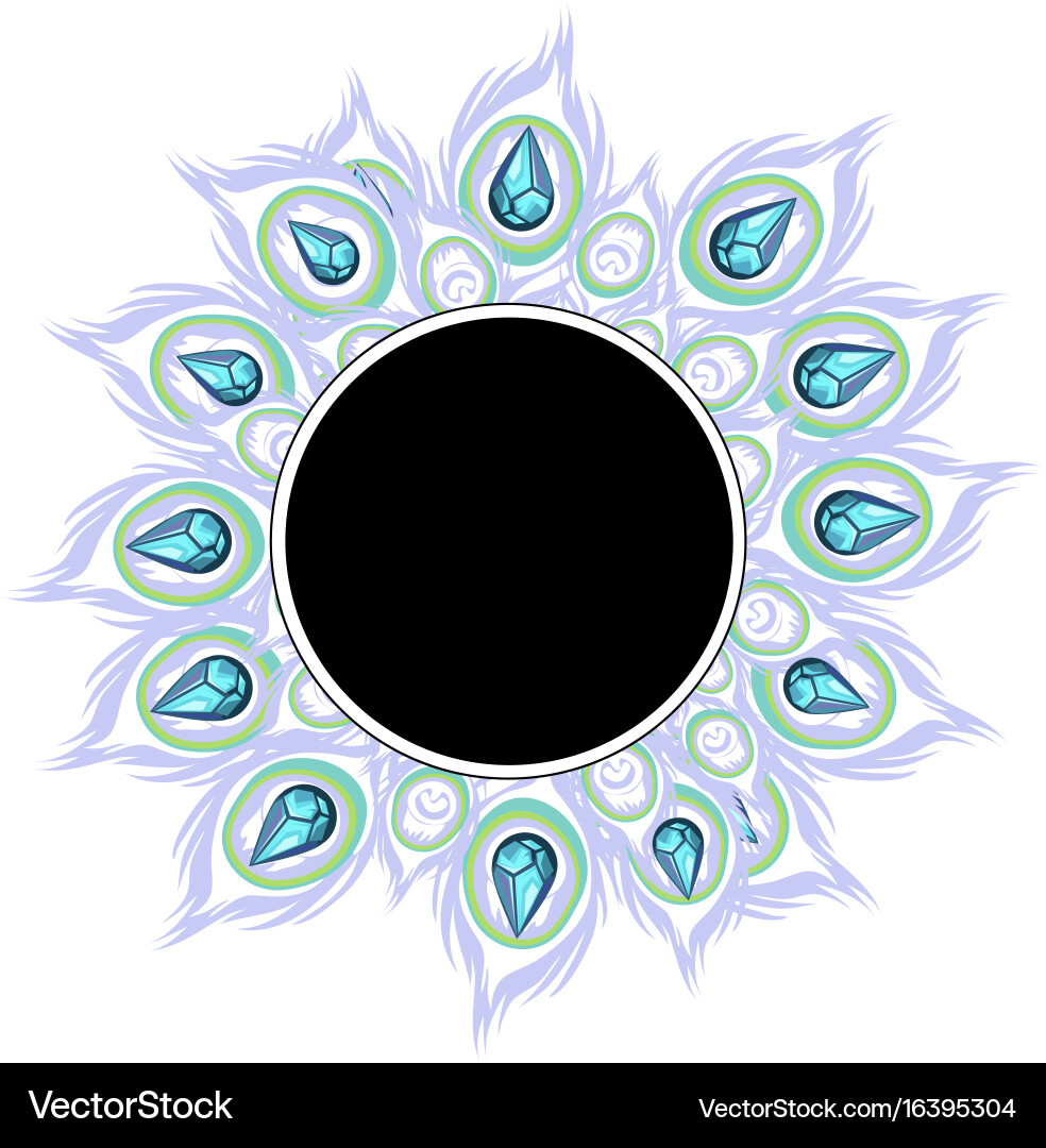 Circular frame decorated feathers and diamonds Vector Image