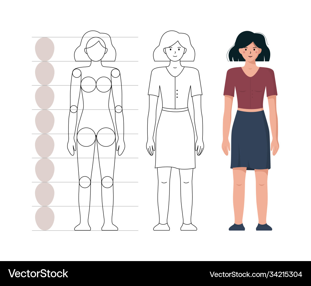 How to draw a woman flat outline tutorial Vector Image